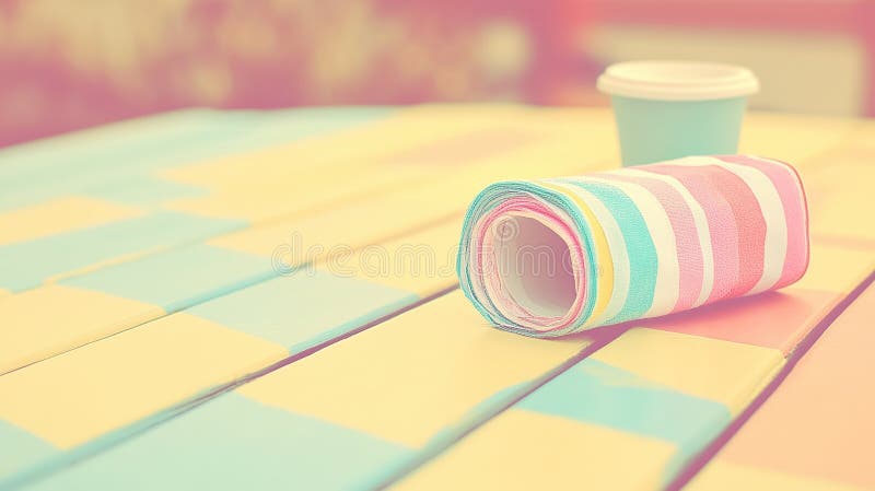 Striped Fabric Roll, Cafe Table, Outdoors, Summer Stock Photo - Image ...