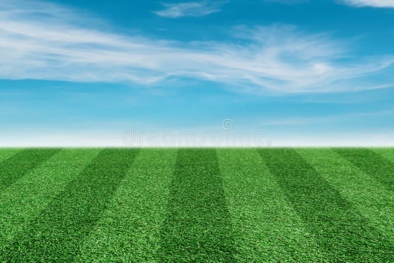 Striped Grass Soccer Field with Blue Sky Background Stock Image - Image ...