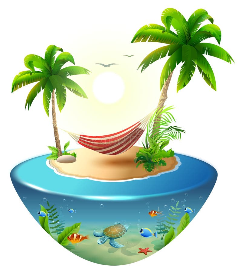 Tropical Paradise Island Sandy Beach Palm Trees And Sea Stock Vector