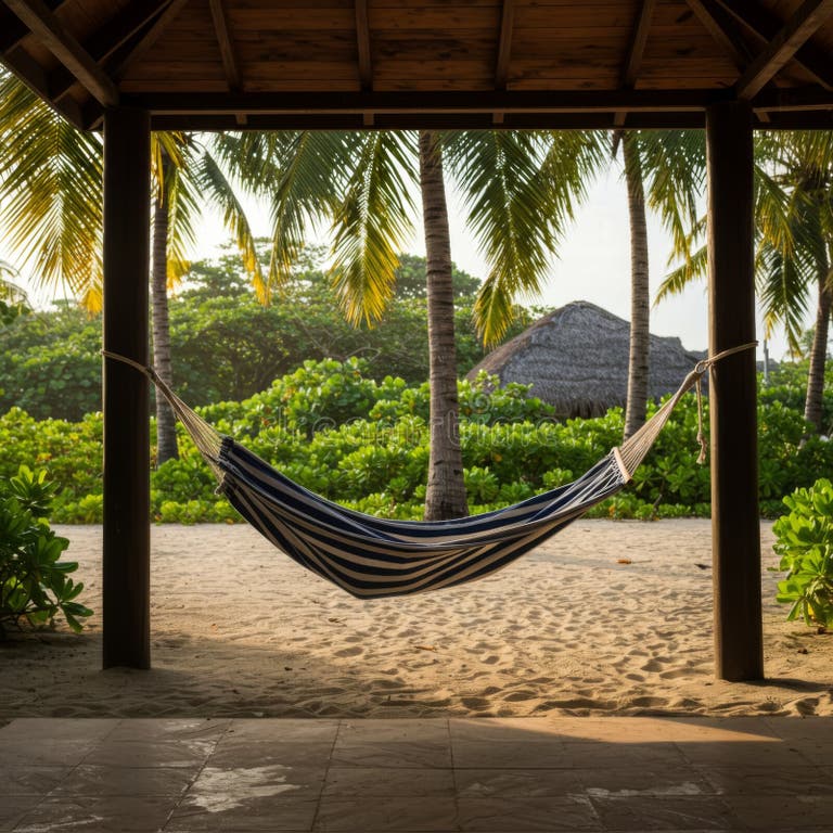 Striped Hammock Underneath Wooden Beach Structure Stock Illustration ...