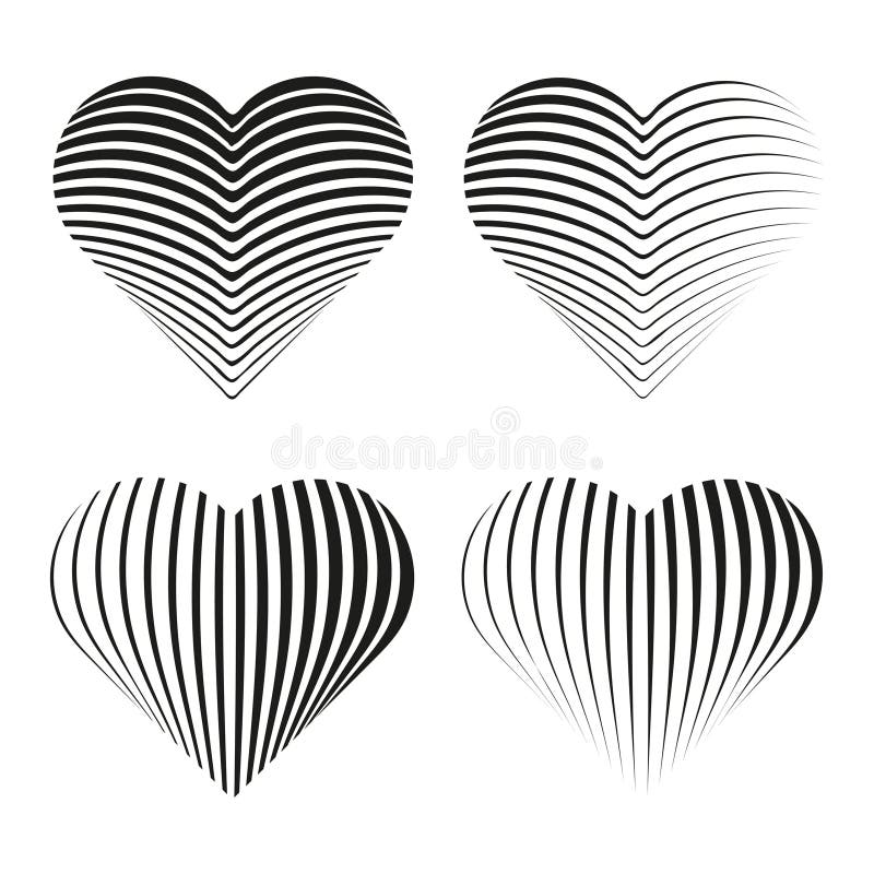 Striped Heart Icon. Romantic Line Symbol. Abstract Curved Shape. Vector ...