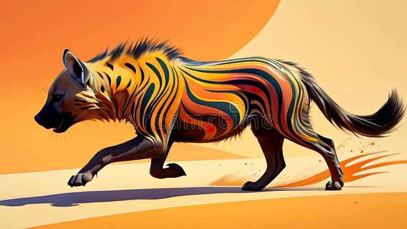 Striped Hyena Running in the Desert. Stock Illustration - Illustration ...