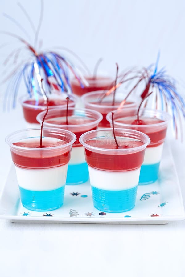 Striped Jelly Shots with Firecracker Star Stock Photo - Image of jello ...