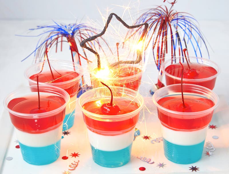 Striped Jelly Shots with Firecracker Star Stock Photo - Image of picnic ...