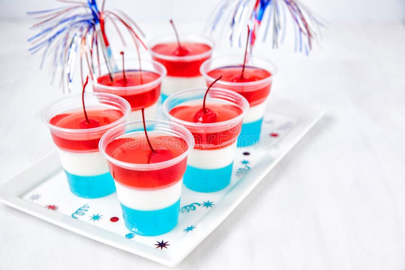 Striped Jelly Shots with Firecracker Star Stock Photo - Image of ...
