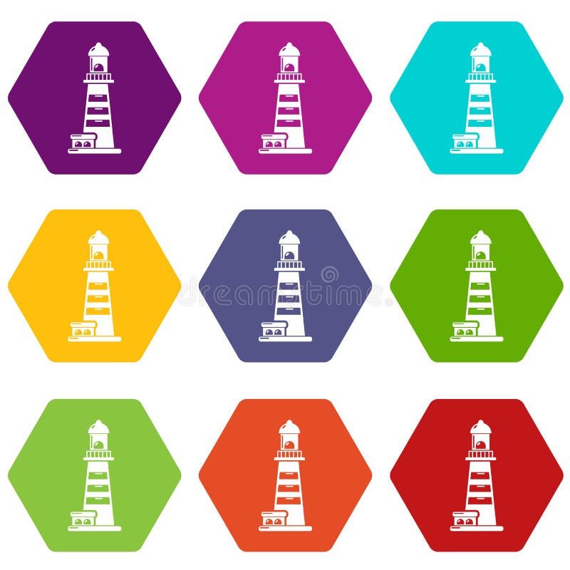 Striped Lighthouse Icons Set 9 Vector Stock Vector - Illustration of ...
