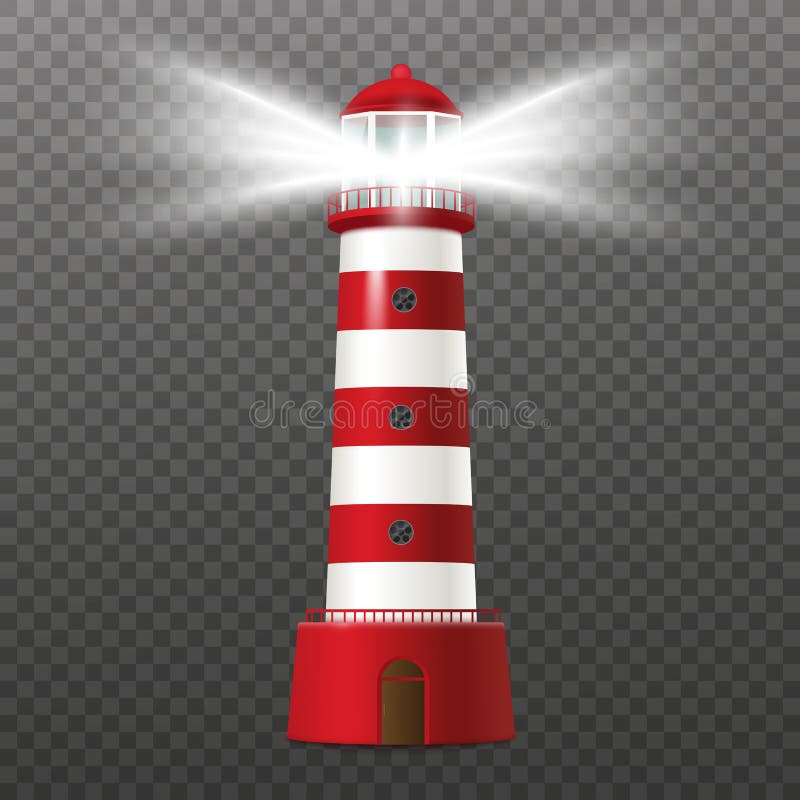 Striped Lighthouse Tower with Light for Navigation Vector Illustration ...