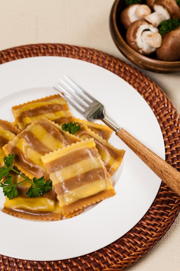 Striped Mushroom Cheese Ravioli Stock Image - Image of dish, creative ...