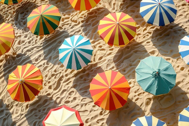 Striped Opened Parasols on a Beach Ai Photo Stock Illustration ...