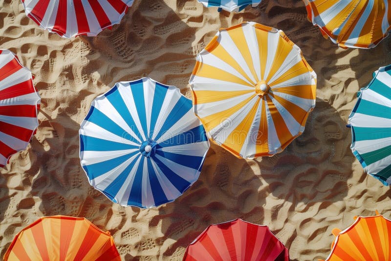 Striped Opened Parasols on a Beach Ai Photo Stock Illustration ...