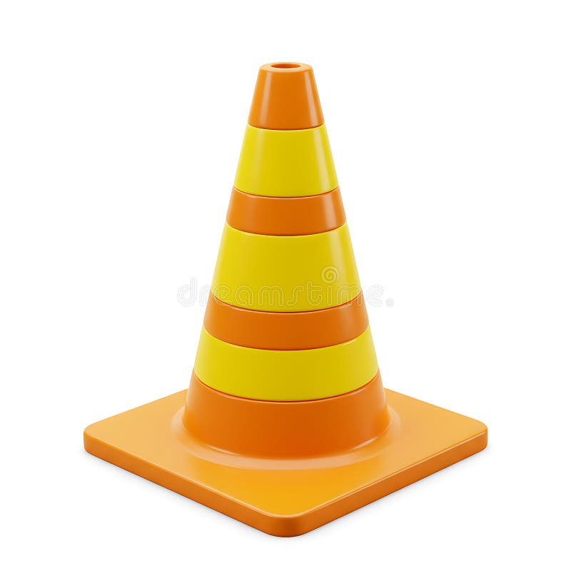 Striped Orange and Yellow Traffic Cone 3D Render Isolated on White ...