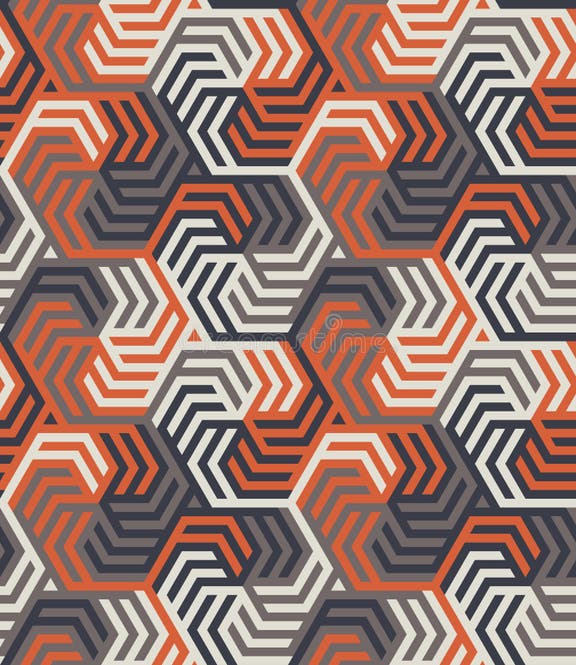 Striped Pattern with Interlocking Notched Geometric Shapes in Orange ...