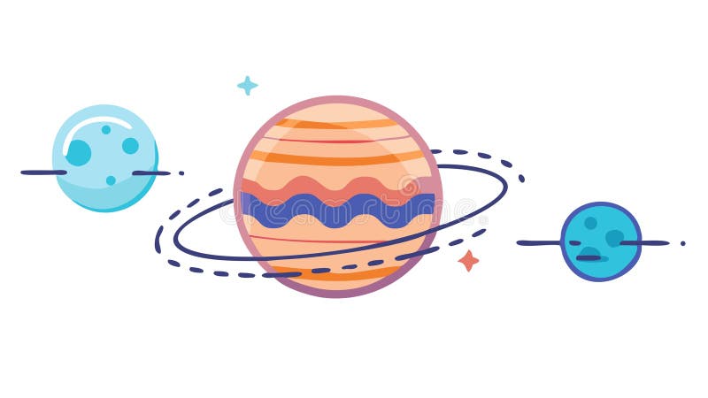 Striped Planet with a Moon Icon for Solar System and Astronomy Art ...