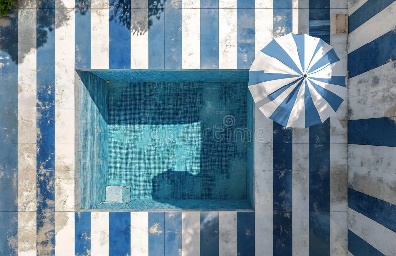 Striped Pool with Umbrella and Tiles Stock Image - Image of water ...
