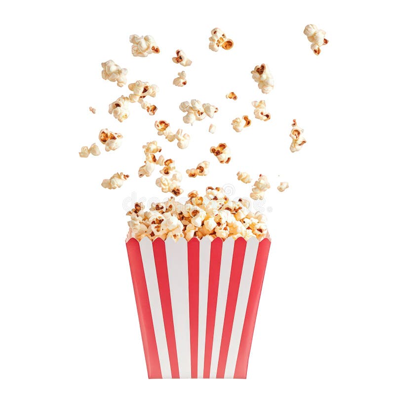 Striped Popcorn Box with Flying Kernels Stock Image - Illustration of ...