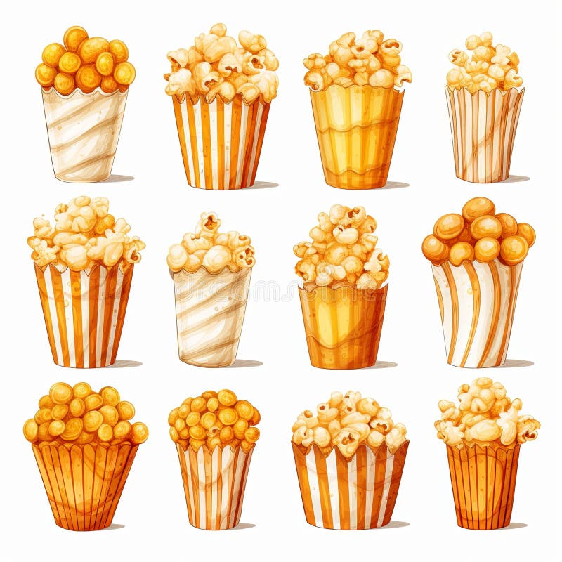 Striped Popcorn Boxes with Spilled Buttered Popcorn Stock Photo - Image ...