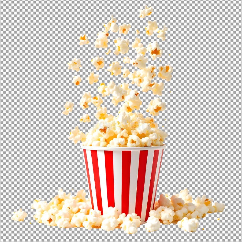 A Striped Popcorn Bucket Overflowing with Fluffy, Buttery Popcorn Stock ...