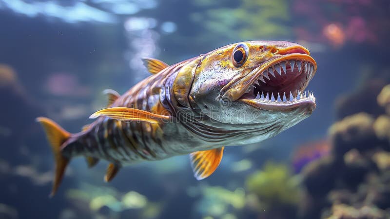 Striped Predatory Fish in Aquarium Setting Stock Illustration ...