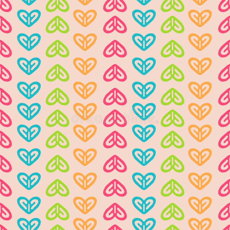 Striped Rainbow Heart Seamless Repeat Pattern on Cream Background Stock ...