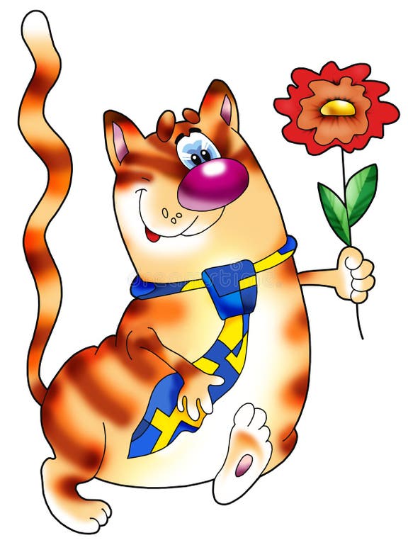 Striped Red Cat with a Red Flo Stock Illustration - Illustration of ...