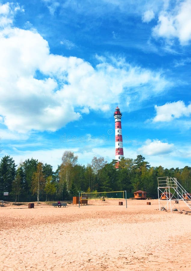 Red And White Striped Lighthouse Tower Stock Photo - Image of light ...