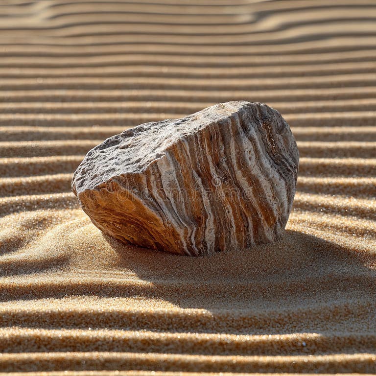 Striped Rock in Sandy Waves. Stock Illustration - Illustration of ...