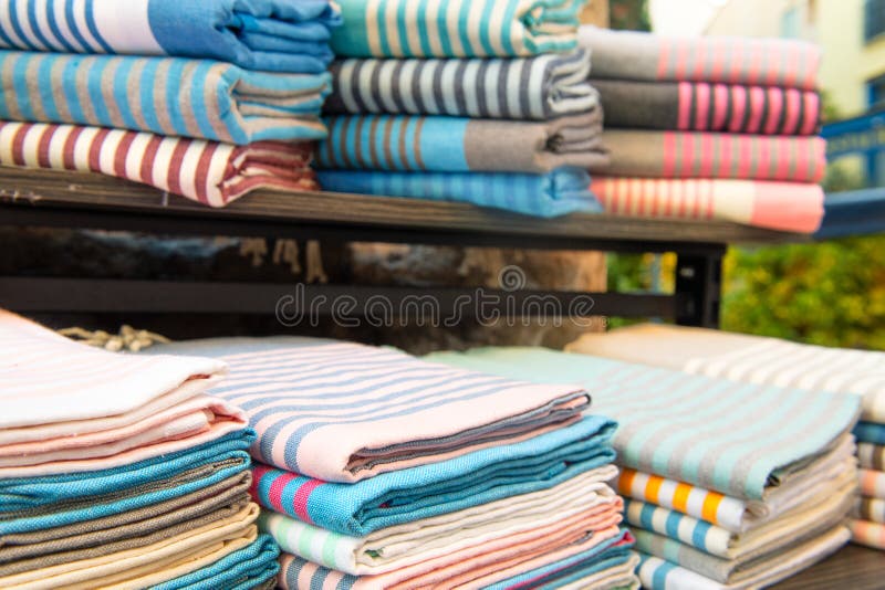 Striped rolls of fabric stock image. Image of france - 210635533