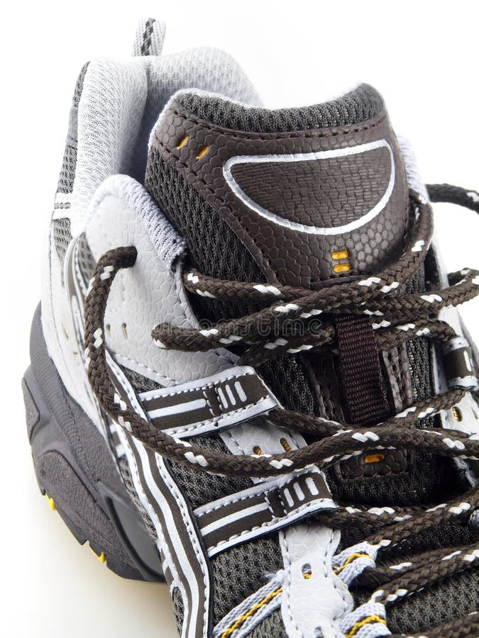 Striped Running Shoes on White Front View Stock Photo - Image of foot ...