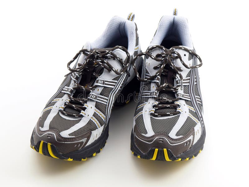 Striped Running Shoes on White Top Front View Stock Image - Image of ...