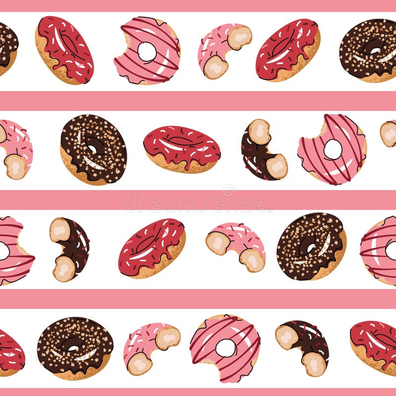 Striped Seamless Pattern with Glazed Donuts. Repeating Texture with ...