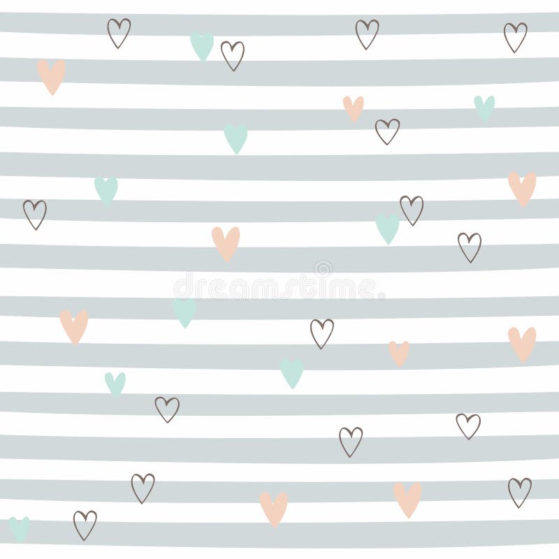 Striped Seamless Pattern with Hearts. Cute Pattern with Gray Stripes ...