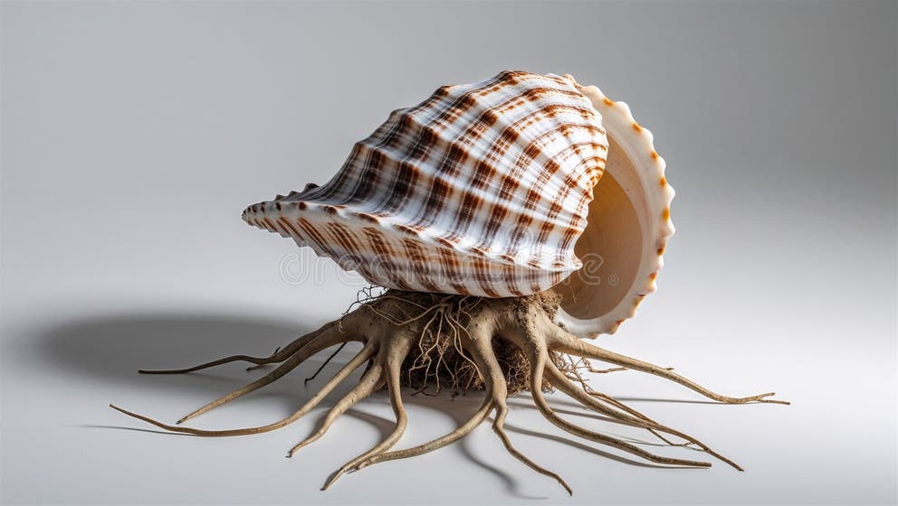 Photorealistic Image of a Striped Shell with Roots on a White ...
