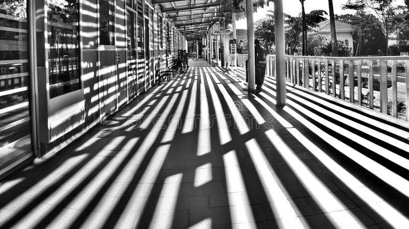 Striped Shadows Walkway, Resort, Sunlight, Person, Tropical Stock Photo ...