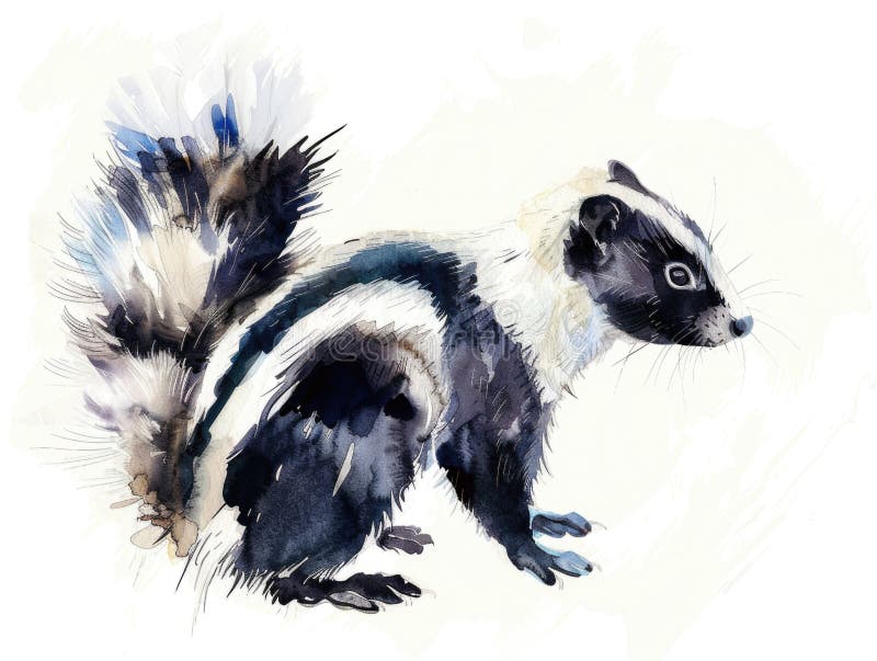 Striped Skunk Watercolor stock image. Image of stink - 383054311
