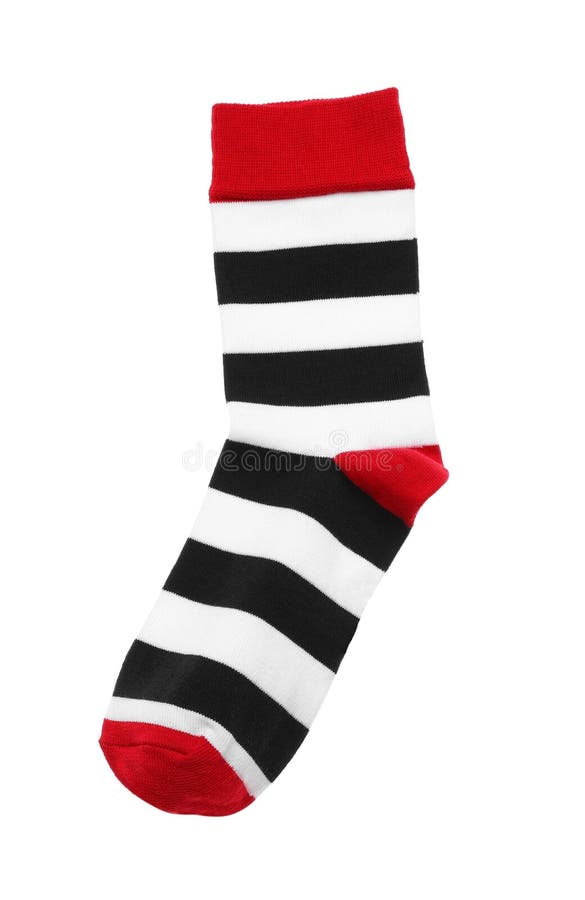 Striped Sock Isolated on White, Top View Stock Image - Image of single ...