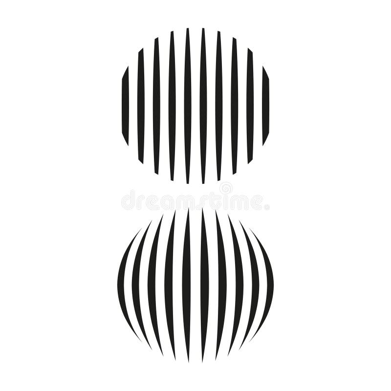 Striped Sphere Illusion. Geometric Distortion Shape. Black Curved Lines ...