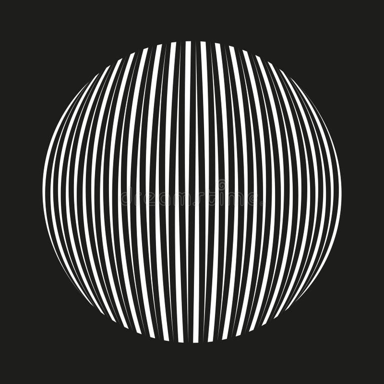 Striped Sphere Vector. Vertical Lines Symbol. White Globe Shape. Black ...