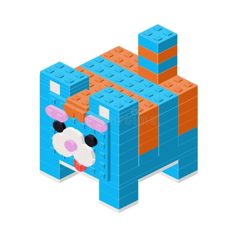 Striped Square Cat, a Toy Assembled from Plastic Blocks and Isometric ...