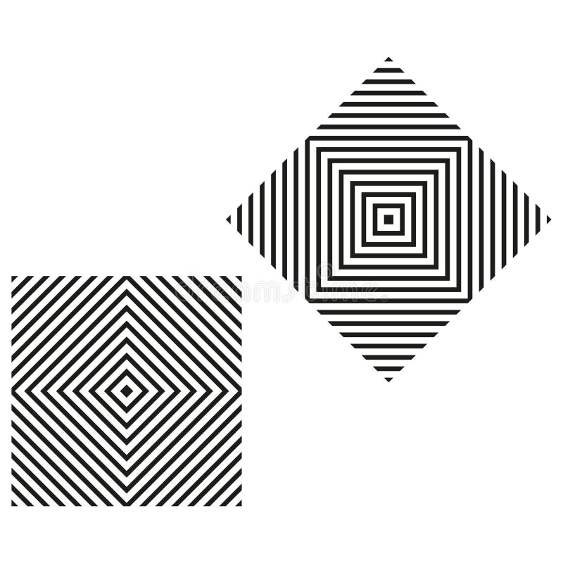 Striped Square Elements. Optical Illusion Pattern. Black and White ...