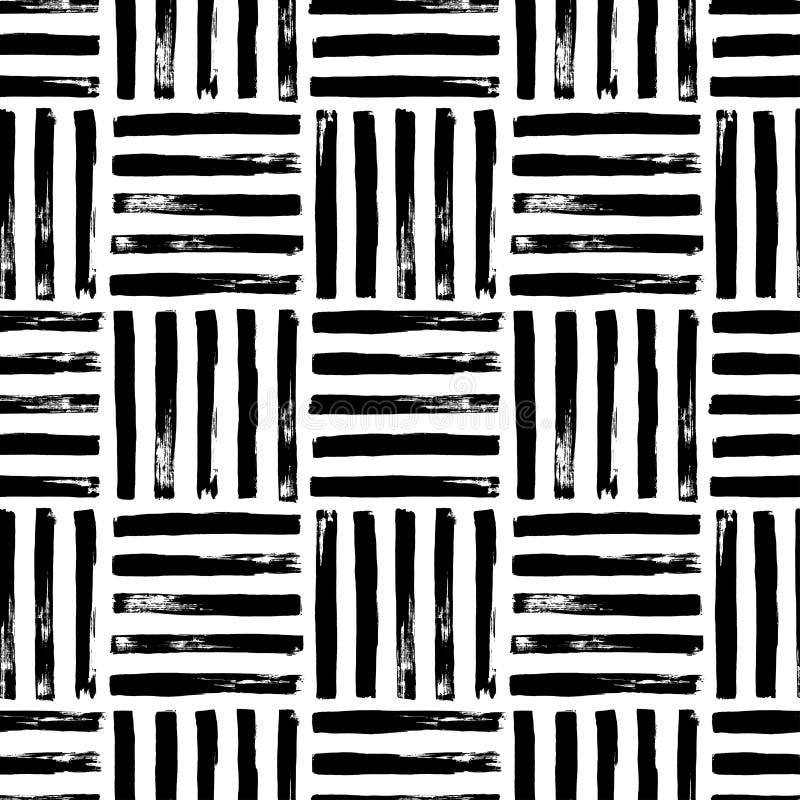 Striped Square Hand Drawn Vector Seamless Pattern. Stock Vector ...