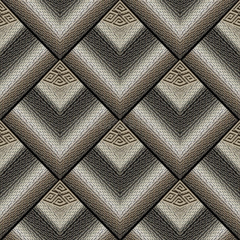 Striped Textured 3d Greek Vector Seamless Pattern. Abstract Geom Stock ...