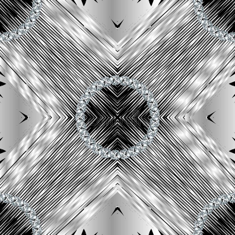 Striped Textured Silver 3d Vector Seamless Pattern. Jewelry Surface ...