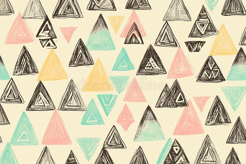Striped Triangles in Various Colors, Hand-drawn on a White Background ...