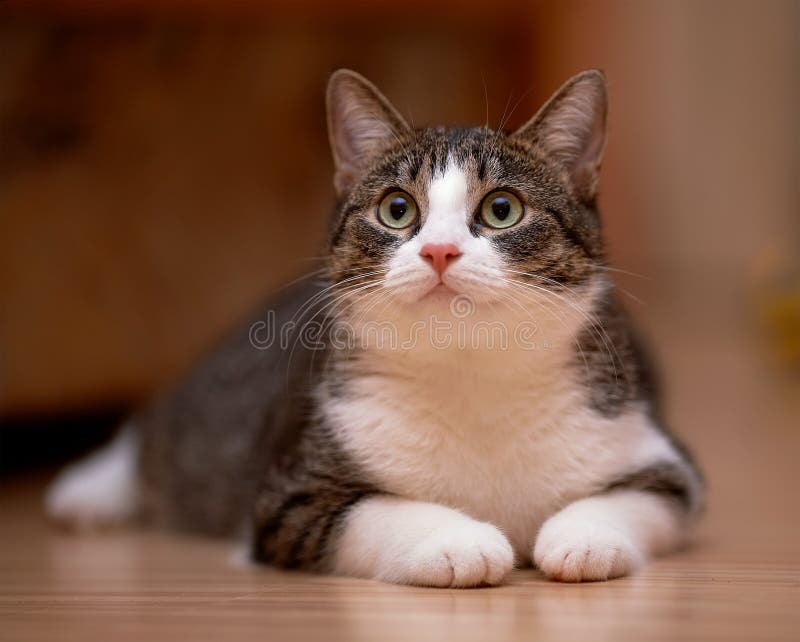 Striped Cat with White Paws Stock Photo - Image of fluffy, carnivore ...