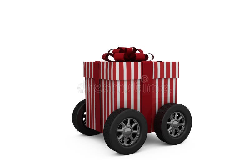 Striped White and Red Gift Box with Wheels Stock Illustration ...
