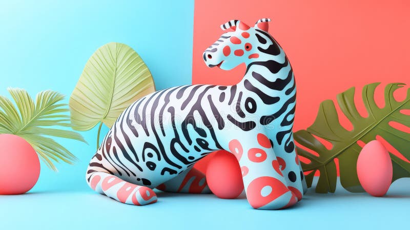 Striped Zebra with Abstract Design in a Tropical Setting Stock ...