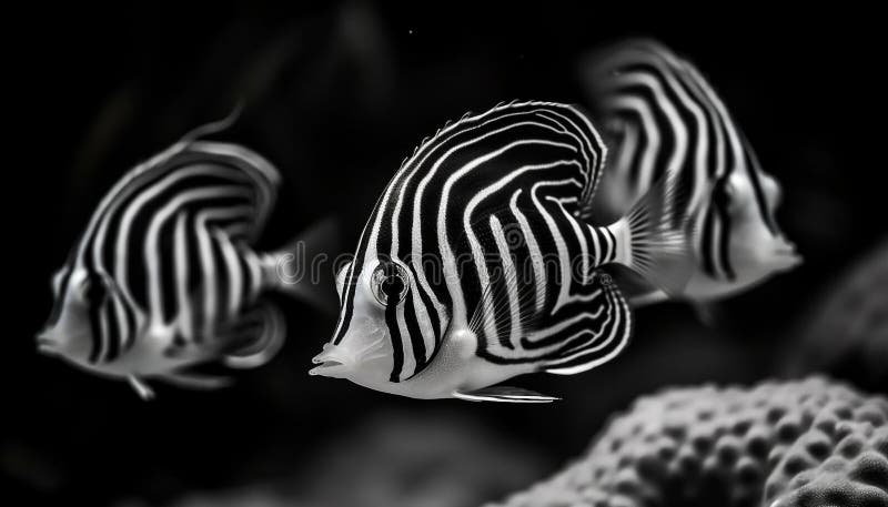 Striped Zebra Fish Swimming in the Beautiful Underwater Coral Reef ...