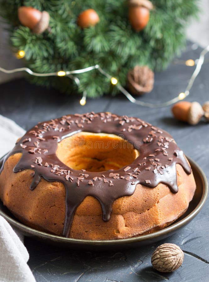 Striped Zebra Pie, Spruce Wreath and Garland on Concrete Background ...