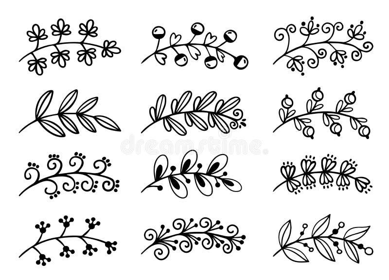 Stripes Doodle of Flower and Leaf Free Hand Drawing Sketch Vector Stock ...