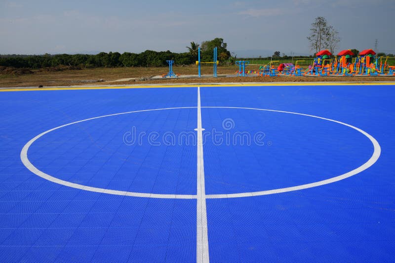 Stripes Soccer Field on Blue Floor Background. Stock Photo - Image of ...